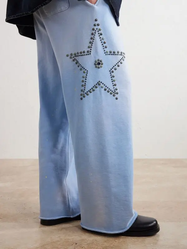SATOSHI NAKAMOTO Straight-leg Studded Cotton-jersey Sweatpants