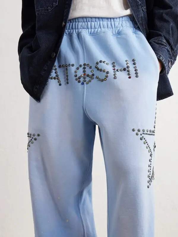 SATOSHI NAKAMOTO Straight-leg Studded Cotton-jersey Sweatpants