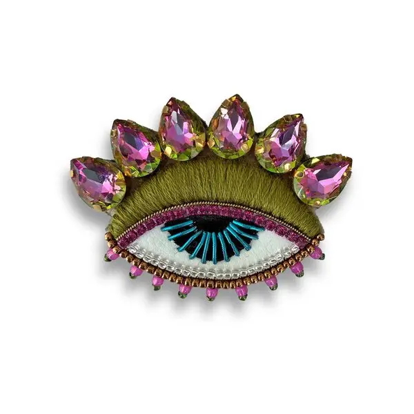 VETKA Eye Brooch With Crystals –woodland Watch - Green