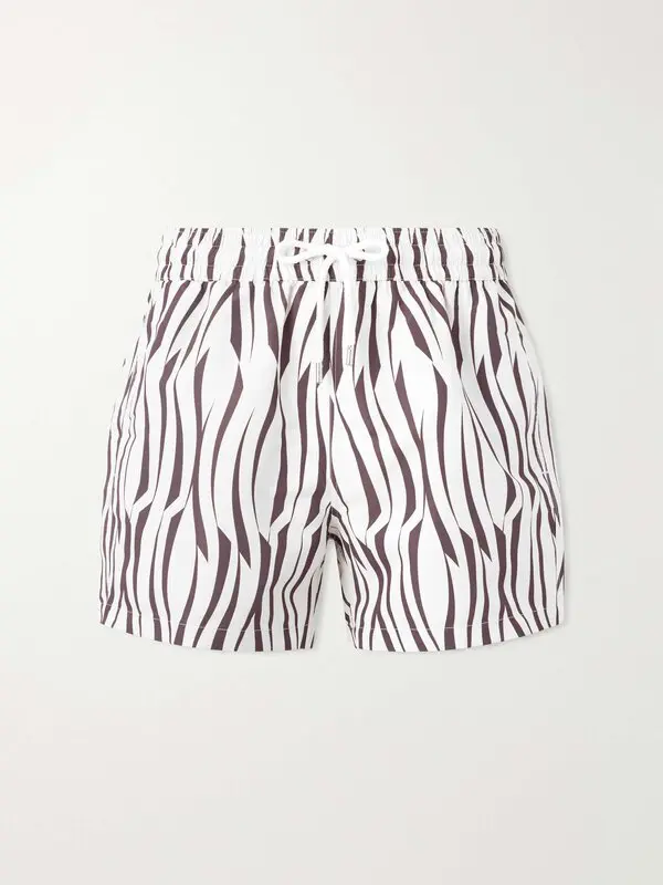 Frescobol Carioca Rio Straight-leg Mid-length Printed Recycled Swim Shorts - Ecru