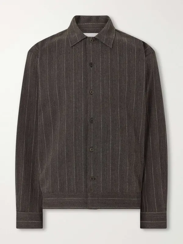 Nn07 Reed 50091 Striped Cotton-blend Overshirt - Brown