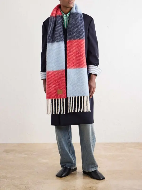Loewe Fringed Striped Brushed Alpaca And Wool-blend Scarf