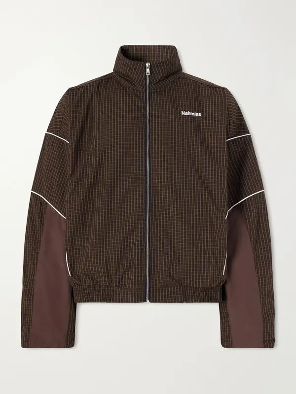 NAHMIAS Grid Checked Logo-embroidered Cotton Blouson Jacket - Brown