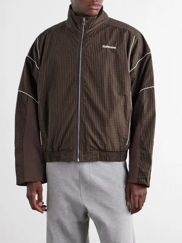 NAHMIAS Grid Checked Logo-embroidered Cotton Blouson Jacket - Brown