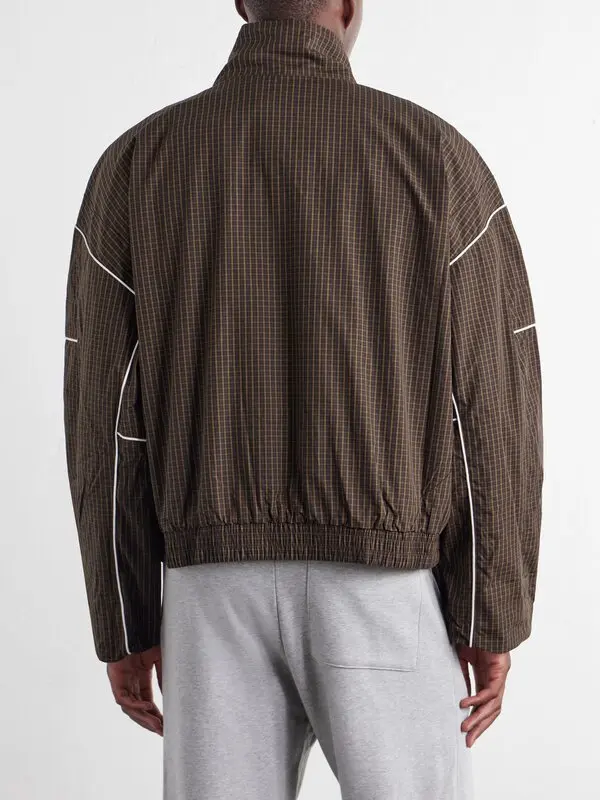 NAHMIAS Grid Checked Logo-embroidered Cotton Blouson Jacket - Brown