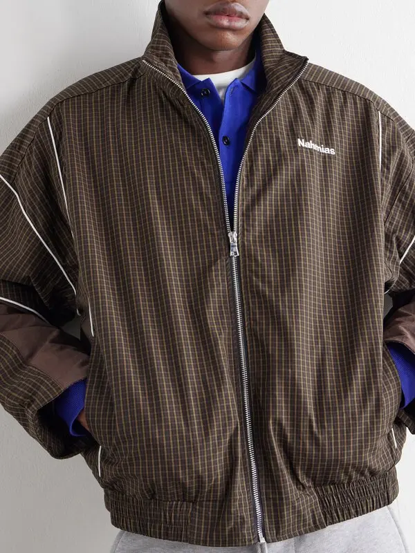 NAHMIAS Grid Checked Logo-embroidered Cotton Blouson Jacket - Brown