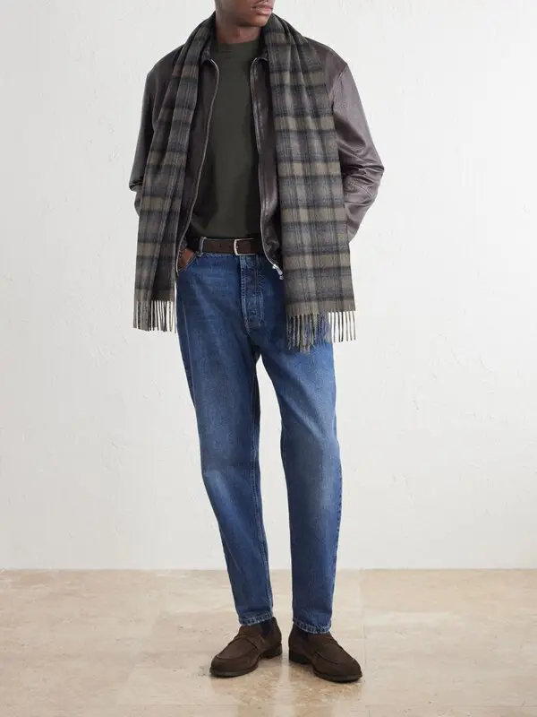 Zegna Checked Brushed Cashmere Scarf - Brown
