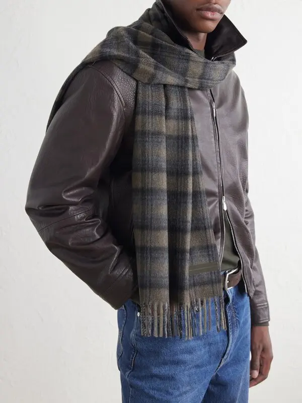 Zegna Checked Brushed Cashmere Scarf - Brown