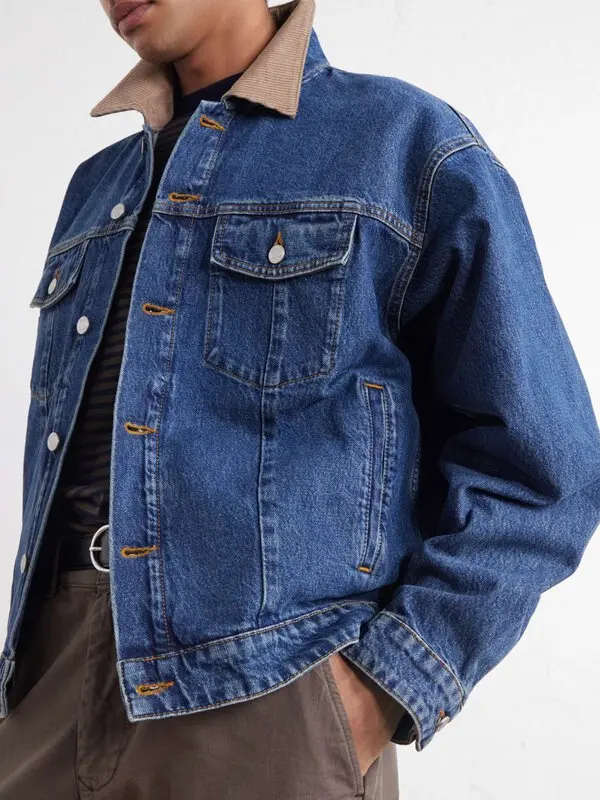 Nn07 Roy 1847 Organic Corduroy-trimmed Denim Jacket