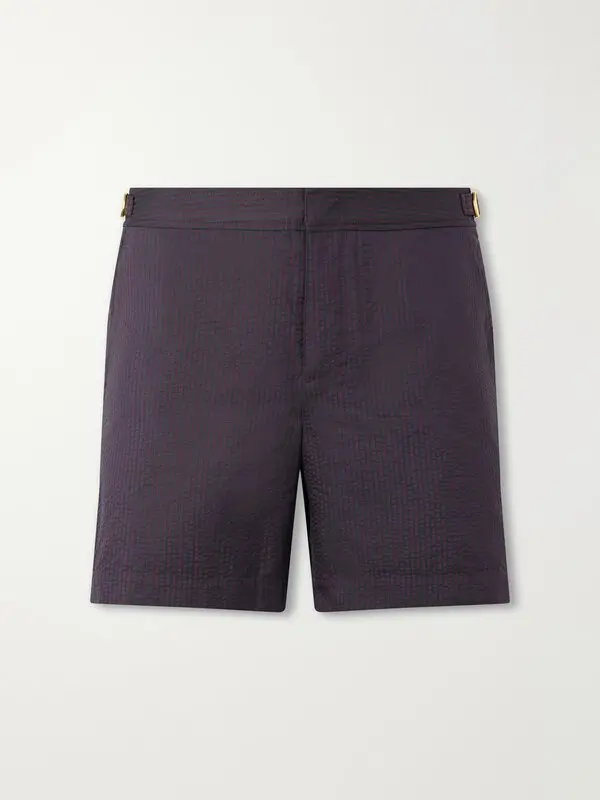 Orlebar Brown Bulldog Straight-leg Mid-length Striped Seersucker Swim Shorts - Brown