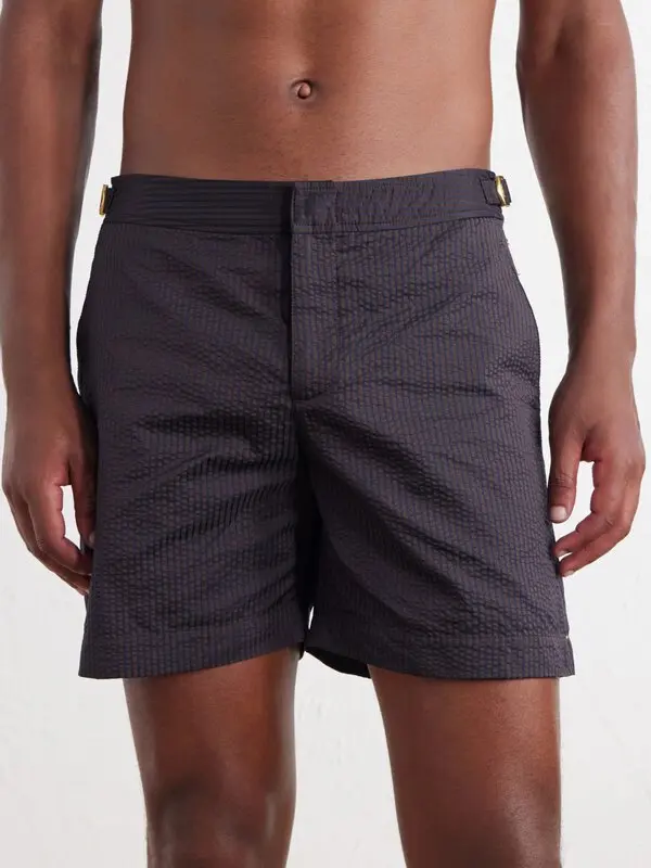 Orlebar Brown Bulldog Straight-leg Mid-length Striped Seersucker Swim Shorts - Brown