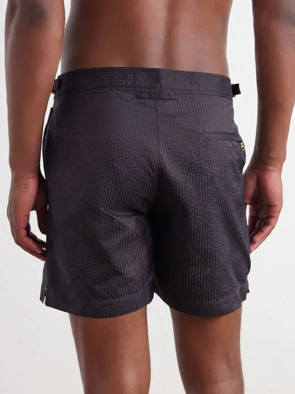 Orlebar Brown Bulldog Straight-leg Mid-length Striped Seersucker Swim Shorts - Brown