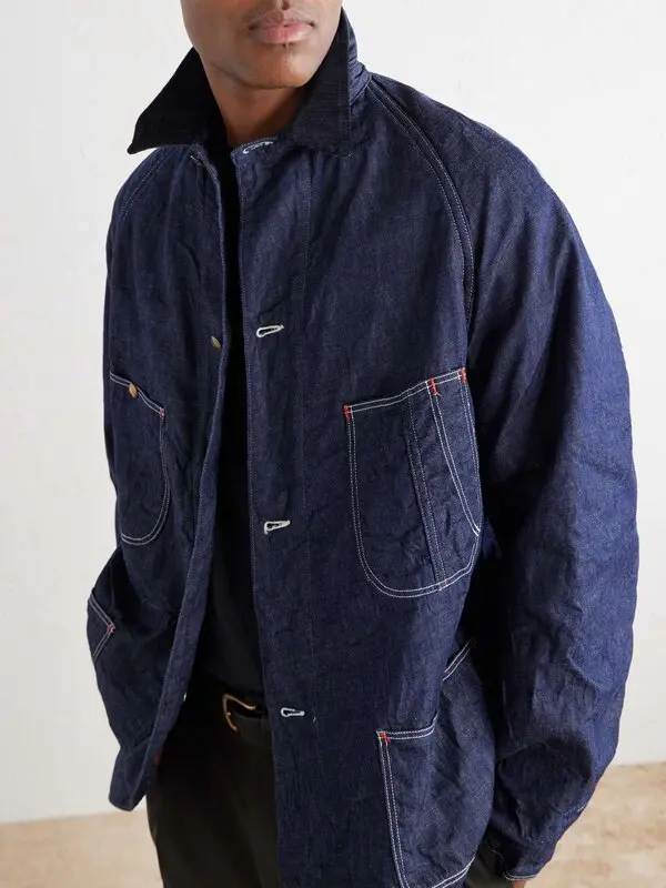 ORSLOW Corduroy-trimmed Denim Jacket