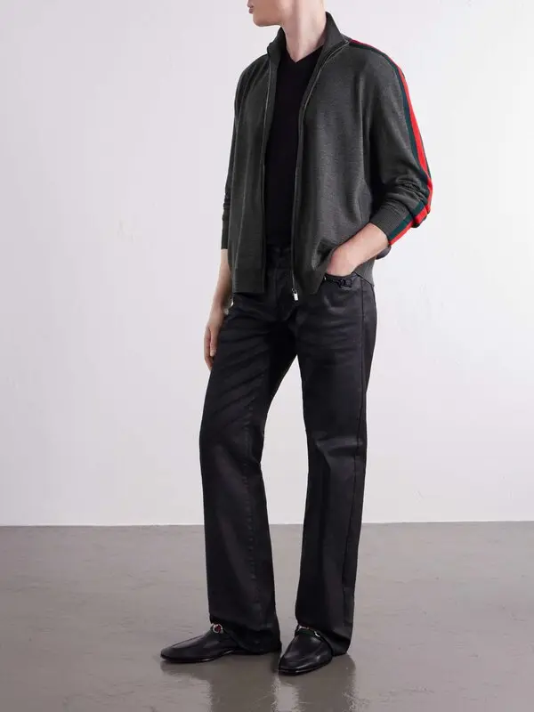 Gucci Web-intarsia Wool Zip-up Sweater