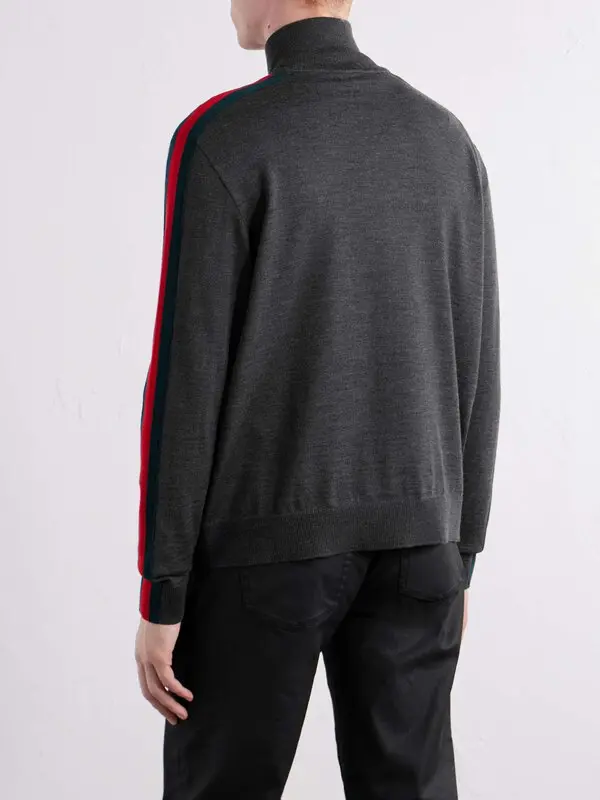 Gucci Web-intarsia Wool Zip-up Sweater