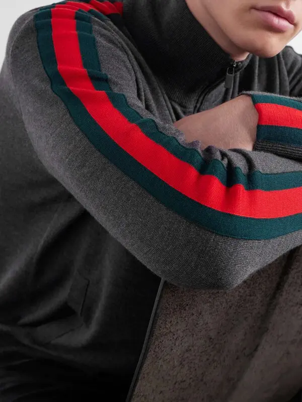 Gucci Web-intarsia Wool Zip-up Sweater