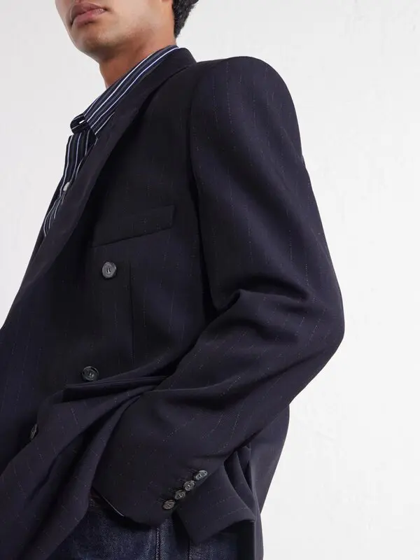 WILLY CHAVARRIA Manuel Double-breasted Pinstriped Virgin Wool Blazer
