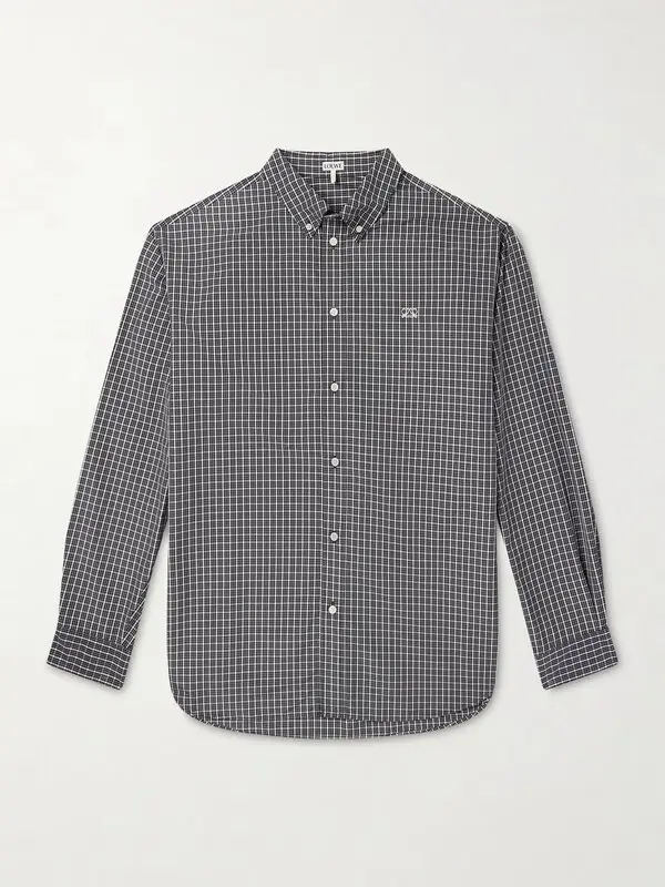 Loewe Logo-embroidered Checked Shirt - Gray