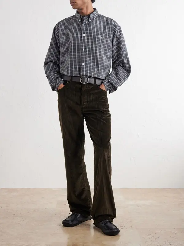 Loewe Logo-embroidered Checked Shirt - Gray