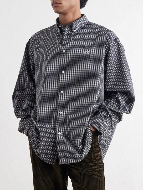 Loewe Logo-embroidered Checked Shirt - Gray
