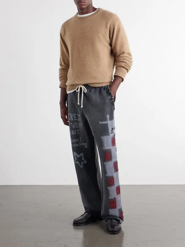 SATOSHI NAKAMOTO Get What I Want Distressed Embellished Printed Sweatpants