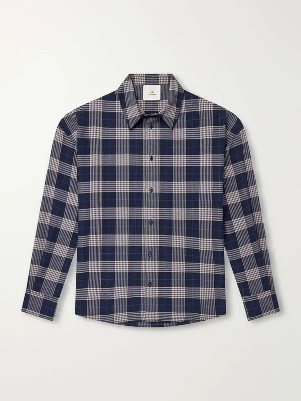 THE ELDER STATESMAN Checked Cotton Shirt - Navy