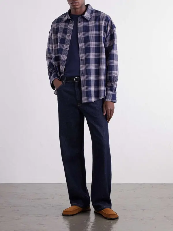 THE ELDER STATESMAN Checked Cotton Shirt - Navy