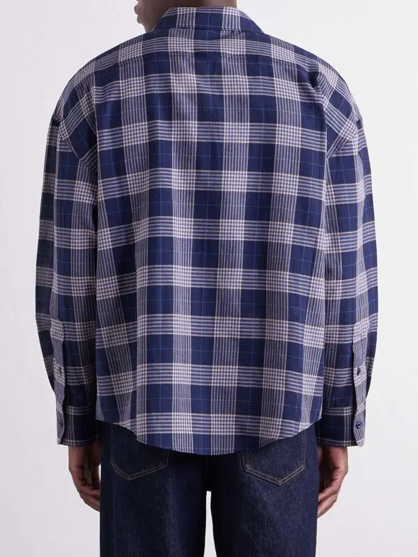 THE ELDER STATESMAN Checked Cotton Shirt - Navy