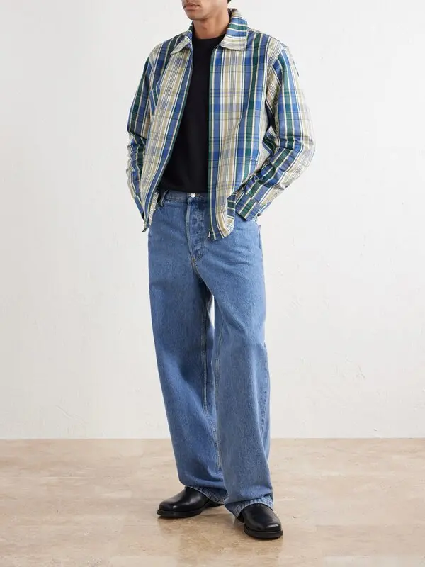 Burberry Logo-embroidered Checked Cotton And Linen-blend Jacket - Blue