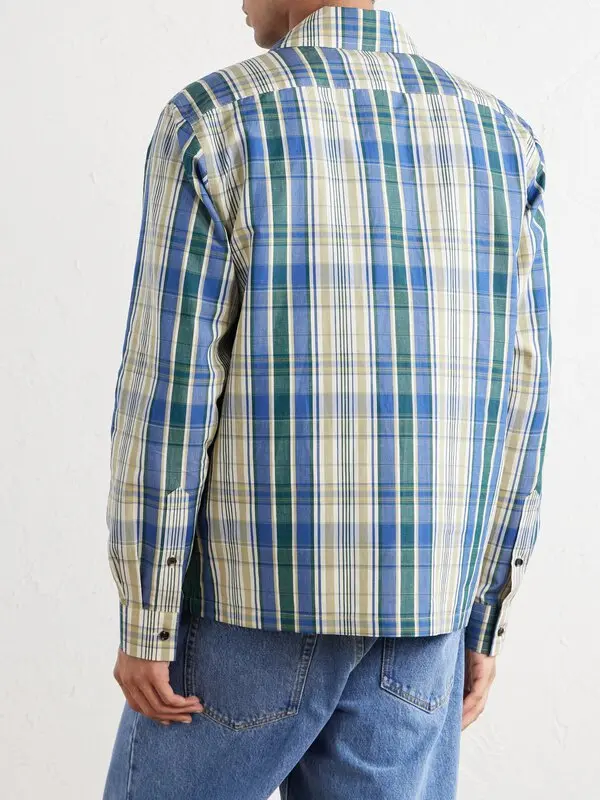 Burberry Logo-embroidered Checked Cotton And Linen-blend Jacket - Blue