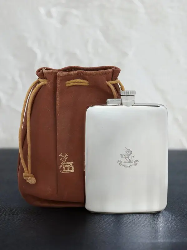 FOUNDWELL W. Neale & Son Vintage 1930 Engraved Sterling Flask And Leather Case