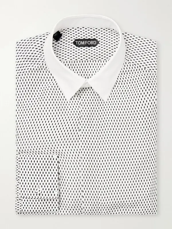 TOM FORD Classic-collar Printed Silk-satin Shirt - Gray