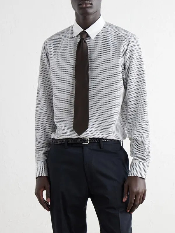 TOM FORD Classic-collar Printed Silk-satin Shirt