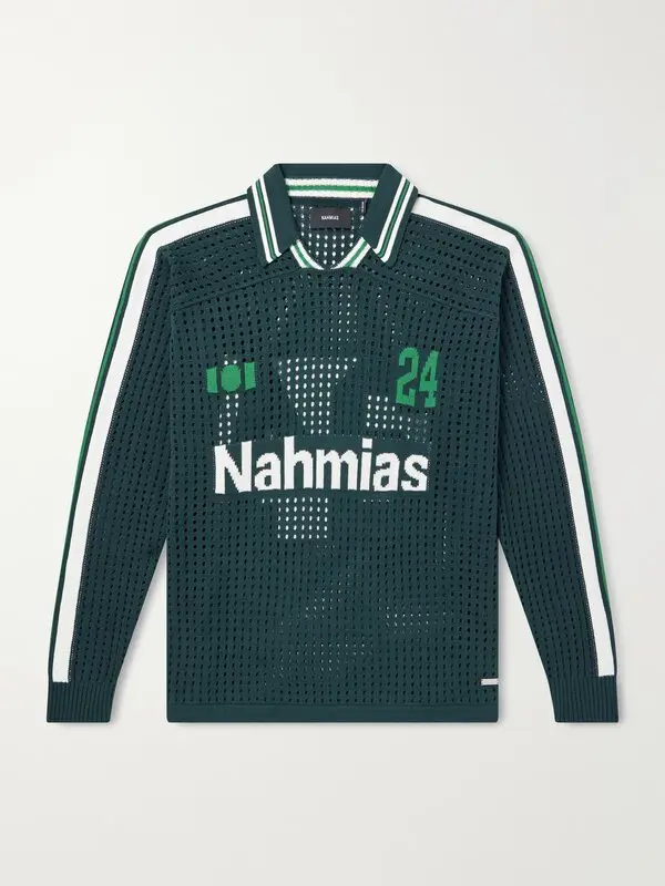 NAHMIAS Logo-jacquard Open-knit Cotton-jersey T-shirt