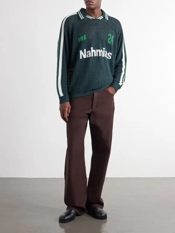 NAHMIAS Logo-jacquard Open-knit Cotton-jersey T-shirt