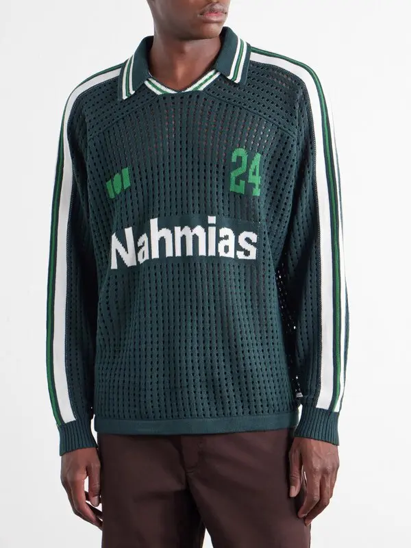 NAHMIAS Logo-jacquard Open-knit Cotton-jersey T-shirt