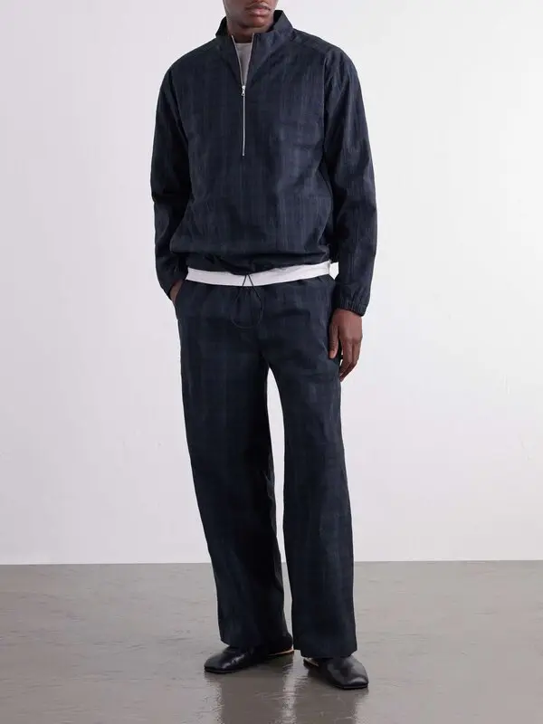 Literary Sport Nelson Straight-leg Drawstring Checked Seersucker Trousers