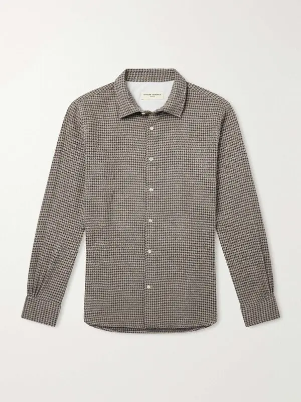 Officine Générale Giacomo Houndstooth Cotton-flannel Shirt - Gray