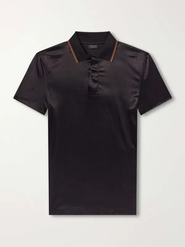 Gucci Stretch-satin Polo Shirt - Black