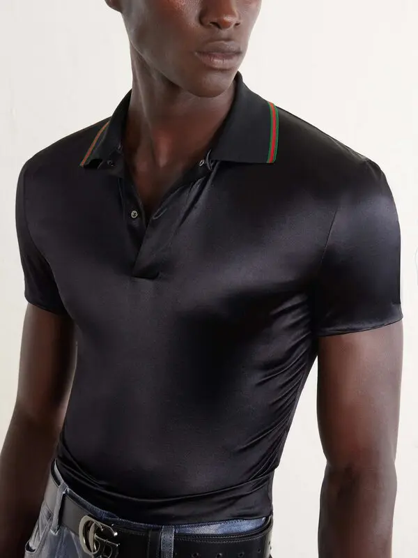 Gucci Stretch-satin Polo Shirt