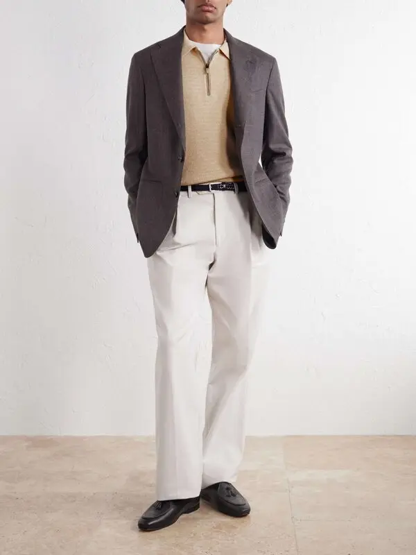 Canali Mock-rib Wool And Cashmere-blend Half-zip Polo Shirt