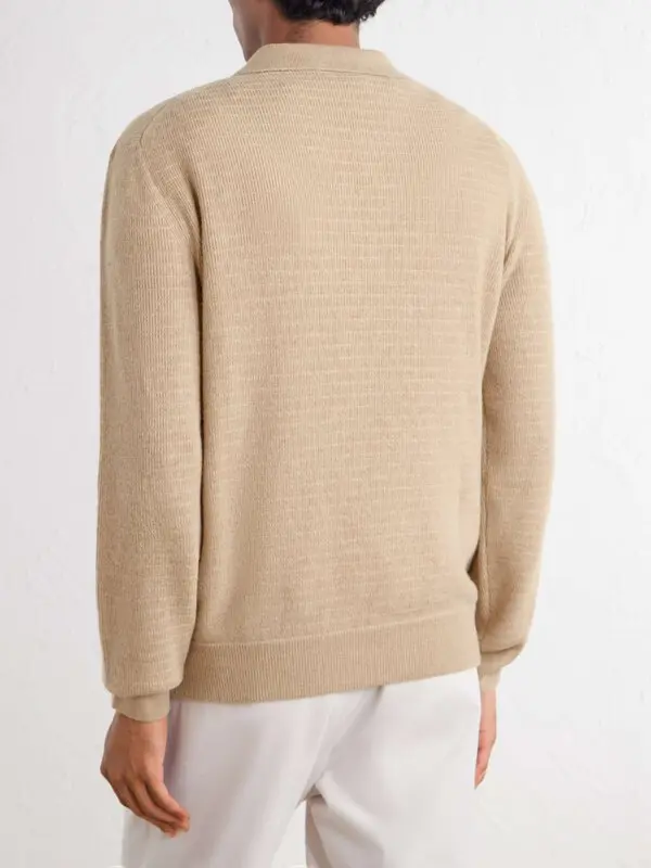 Canali Mock-rib Wool And Cashmere-blend Half-zip Polo Shirt