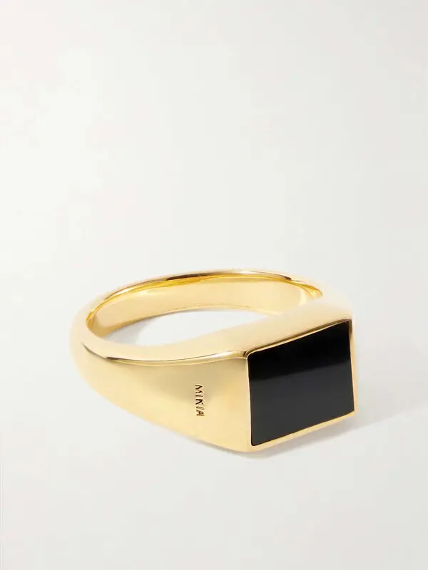MIKIA Plated Sterling Silver Onyx Ring - Gold