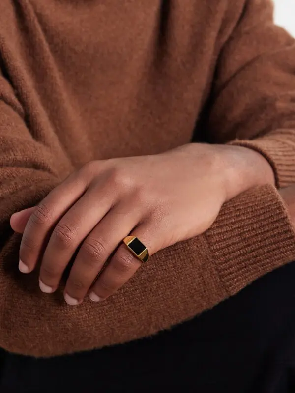 MIKIA Plated Sterling Silver Onyx Ring