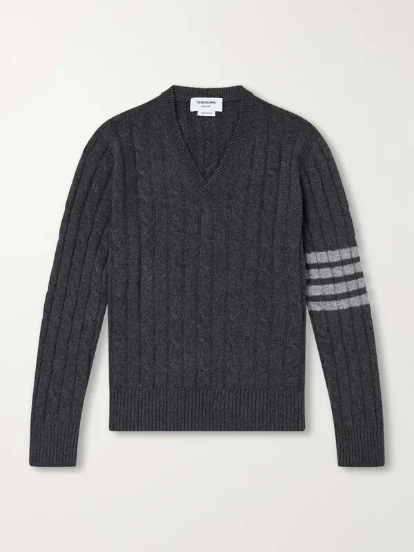 Thom Browne 4-bar Stripe Cable-knit Cashmere Sweater