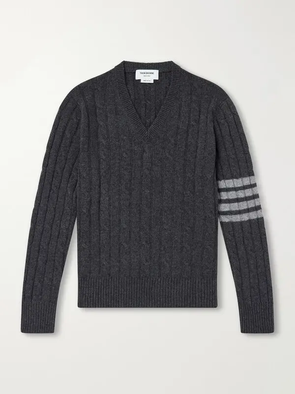 Thom Browne 4-bar Stripe Cable-knit Cashmere Sweater
