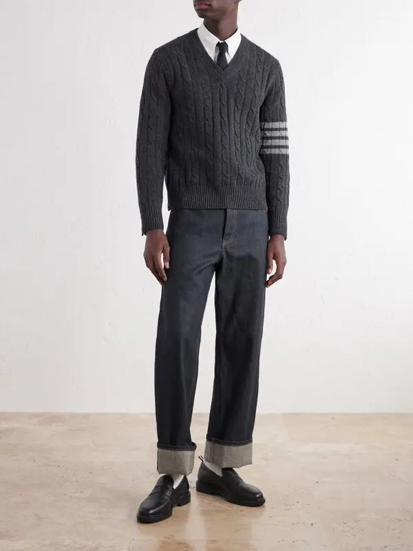 Thom Browne 4-bar Stripe Cable-knit Cashmere Sweater