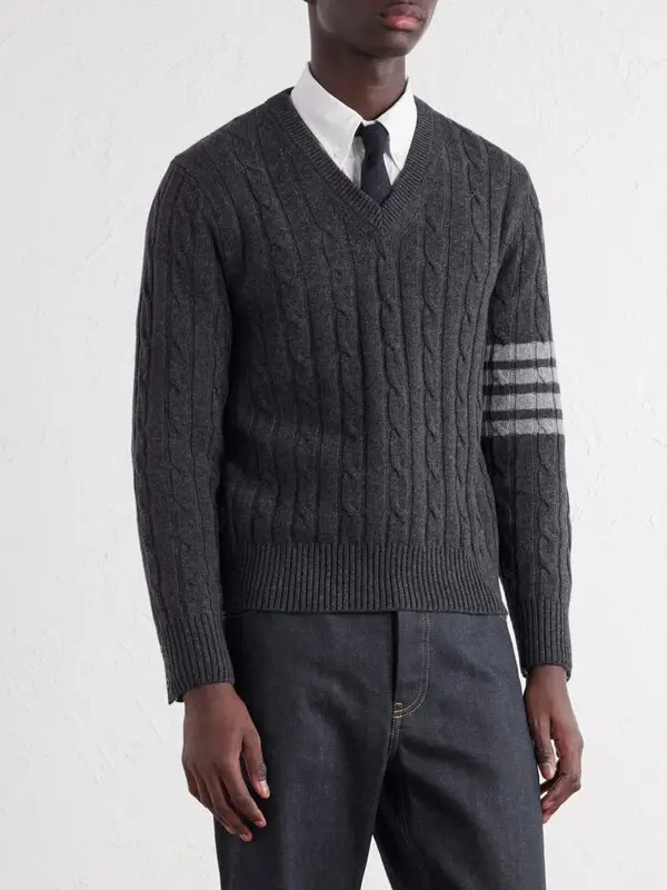 Thom Browne 4-bar Stripe Cable-knit Cashmere Sweater