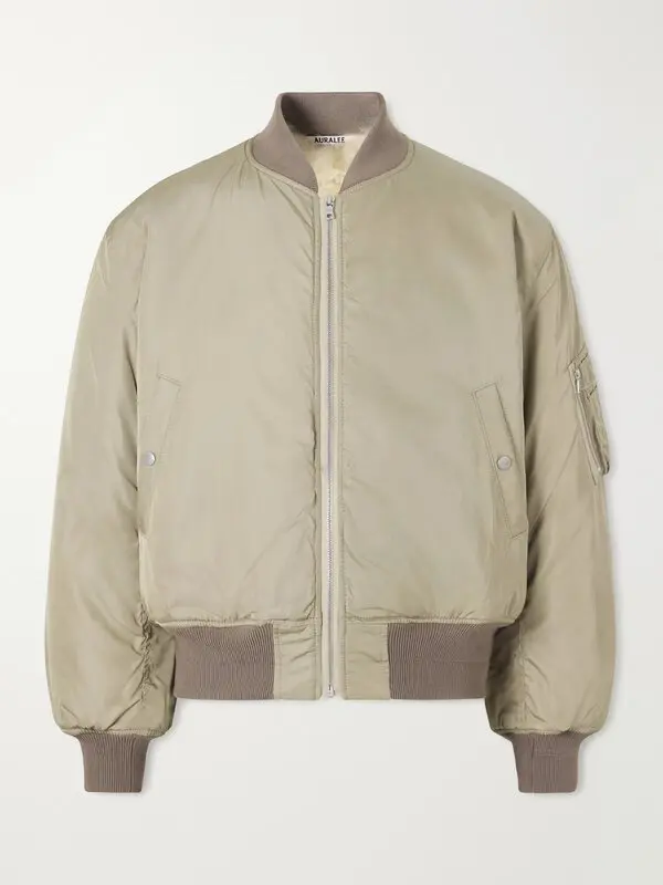 Auralee Shearling-trimmed Silk-twill Bomber Jacket - Green