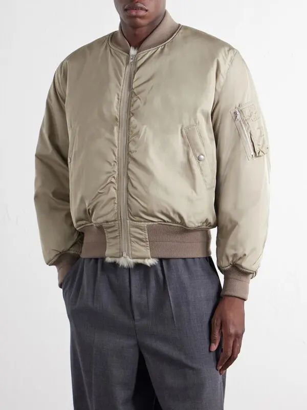 Auralee Shearling-trimmed Silk-twill Bomber Jacket - Green